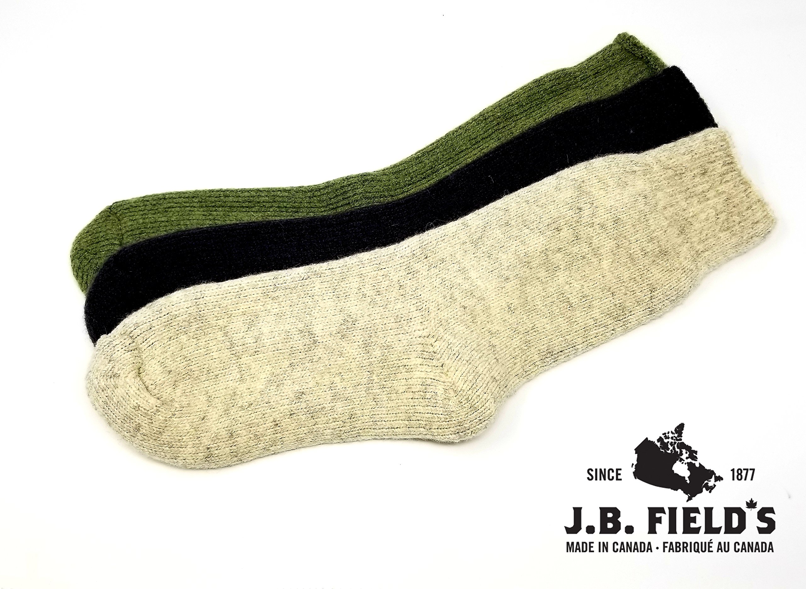 J.B. Field's 85% Wool Arctic Trail -40 Below Winter, Thermal Sock for Men, Women, for Hiking, Trekking & Outdoor 2 Pack, Made In Canada (Medium (5-9 Shoe), Green)