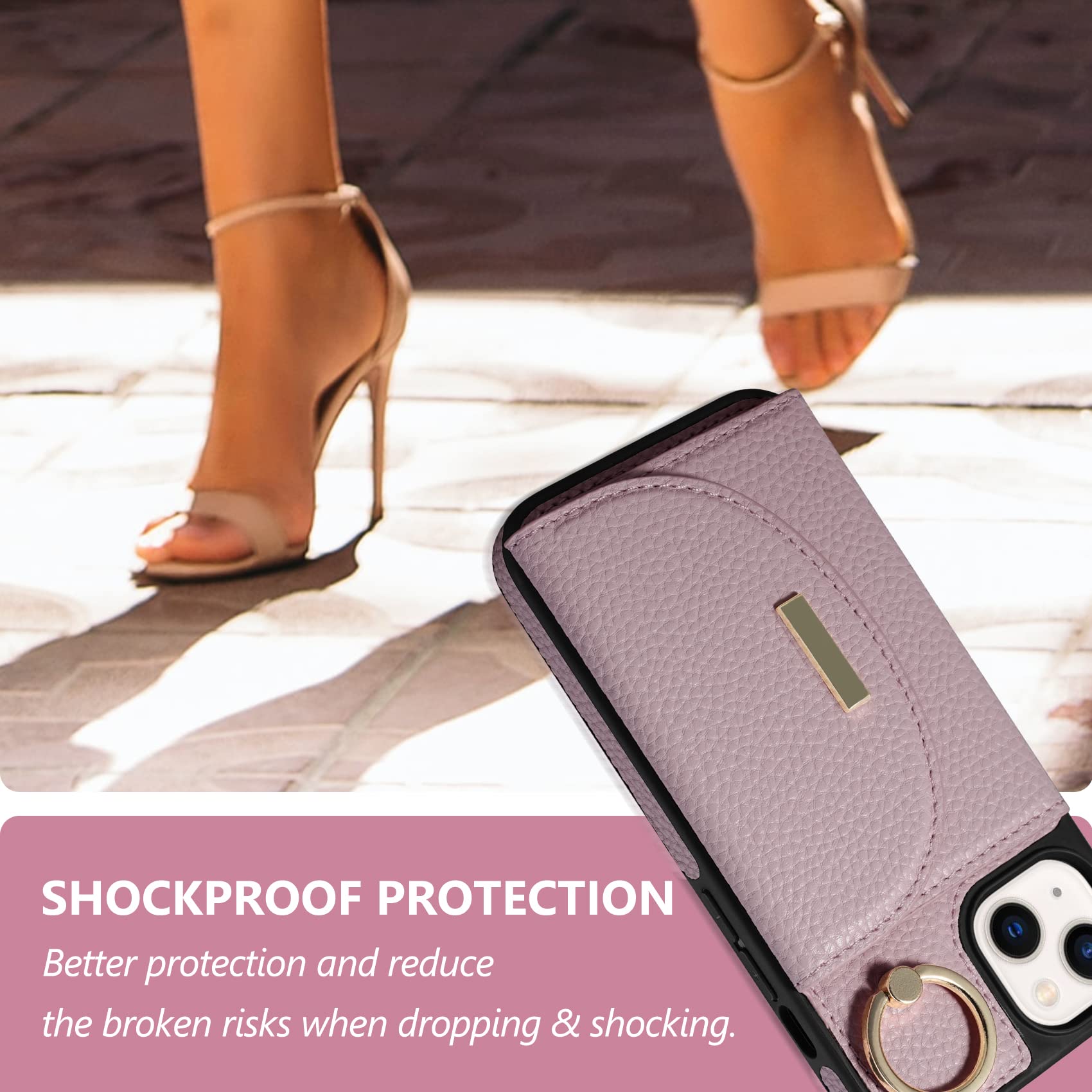 Keallce Case for iPhone 13 6.1'' Wallet Case, Flip Leather Case with 4 Card Holder, [Stand Ring Holder Kickstand] Protective Folio Phone Cover for Women Ladies Compatible with iPhone 13 2021 5G, Pink