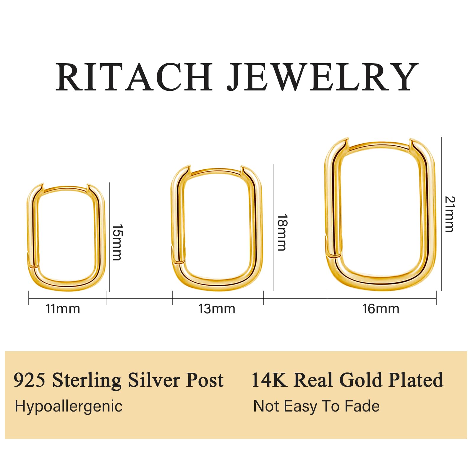 Ritach 3 Pairs Silver Square Hoop Earrings for Women,Chunky Minimalist Geometric 925 Silver Heart Huggie Hoop Earrings