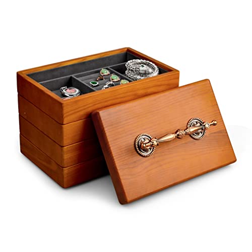 VIBY Multifunctional Solid Wood Box High Capacity Microfiber Jewelry Organizer Storage for Earrings Rings Necklace (Color : E, Size