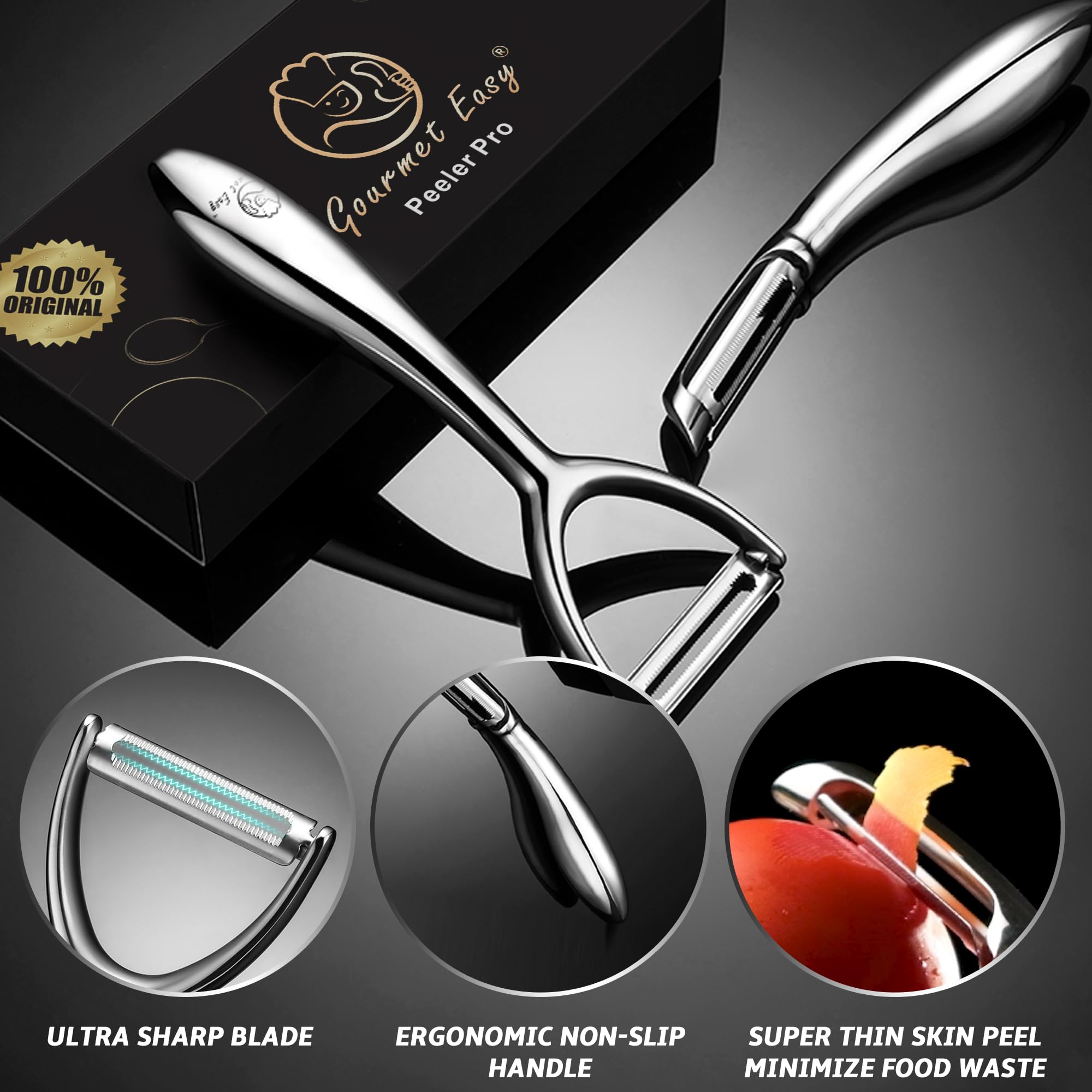 Premium Vegetable Peeler Stainless Steel - Ultra Sharp Blade - Potato Peeler - Vegetable Peelers for Kitchen- Ergonomic Non-Slip Handle Fruit Peeler- Cucumber & Carrot Peeler- 5 Years of Warranty