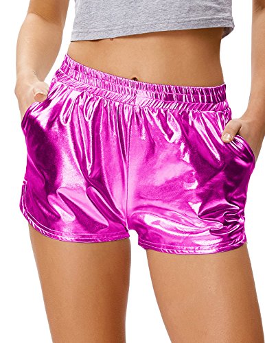 Kate Kasin Women's Yoga Hot Shorts Shiny Metallic Pants Wet Look with Elastic Waist