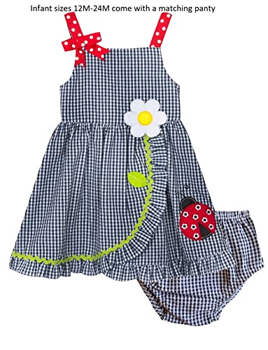 Rare Editions Girls 12M-6X Navy Gingham Red Ladybug Seersucker Dress (Ladybug Daisy-Navy, 6-9M)