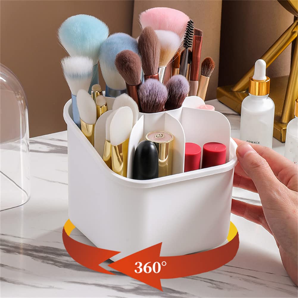 Srutirbo Makeup Brush Holder 360 Degree Rotating Brush Organizer with Clear Lid, Brush Storage Box Dust Proof Makeup Organizer for Bathroom, Vanity, Makeup Container (Square White)