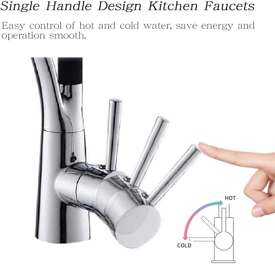 Kitchen Sink Faucet, 360° Swivel Kitchen Mixer Taps with Black Silicone Hose Chrome Finish, Kitchen Mixer Faucet 2 Modes Extractable Handheld Shower Pull Out Down Sprayer, Cold Hot Water Faucets