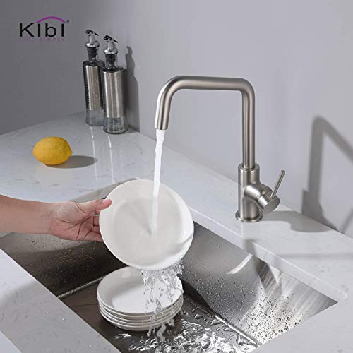 KIBI Macon Single Handle Bar Faucet or Prep Kitchen Sink Faucet | Solid Brass High Arc Faucet Spout | Sink Faucet with 360 Degree Swivel Spout (Brushed Nickel) (KKF2012) (Soap Dispenser included)