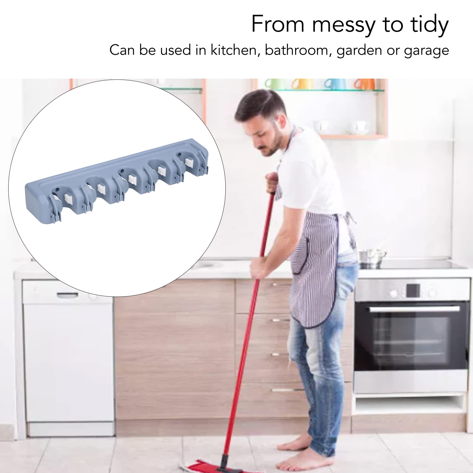 Rosvola Broom Holder, Light Weight Wall Mounted Multifunctional Broom Holder for Bathroom (Type B)
