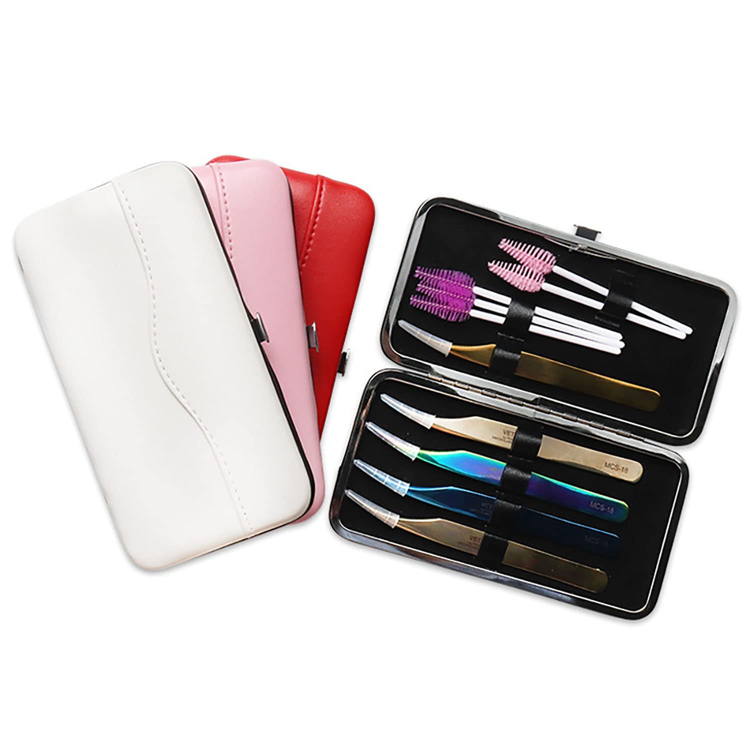 Small Tweezers Case for Eyelash Extensions, PU Leather Empty Storage Bag, Portable Travel Grafting Extension Makeup Tools Scissors Lash Brush (Pink) (TC-P)
