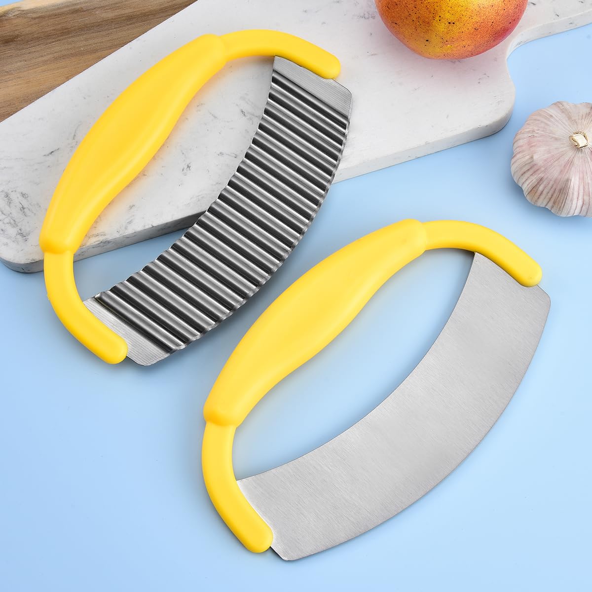 Juncus Wavy Crinkle Cutting Tool Serrator Salad Chopping Knife and Vegetable French Fry Slicer, Steel Blade, Safe Kitchen Tools Wavy Slicer for Fruit, Vegetable, Carrot, Potato (Green)