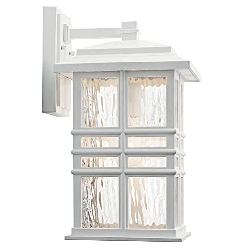 Kichler Beacon Square 14.25" Outdoor Wall Light in White, 1-Light Exterior Wall Sconce with with Clear Hammered Glass, (14.25" H x 8" W), 49830WH