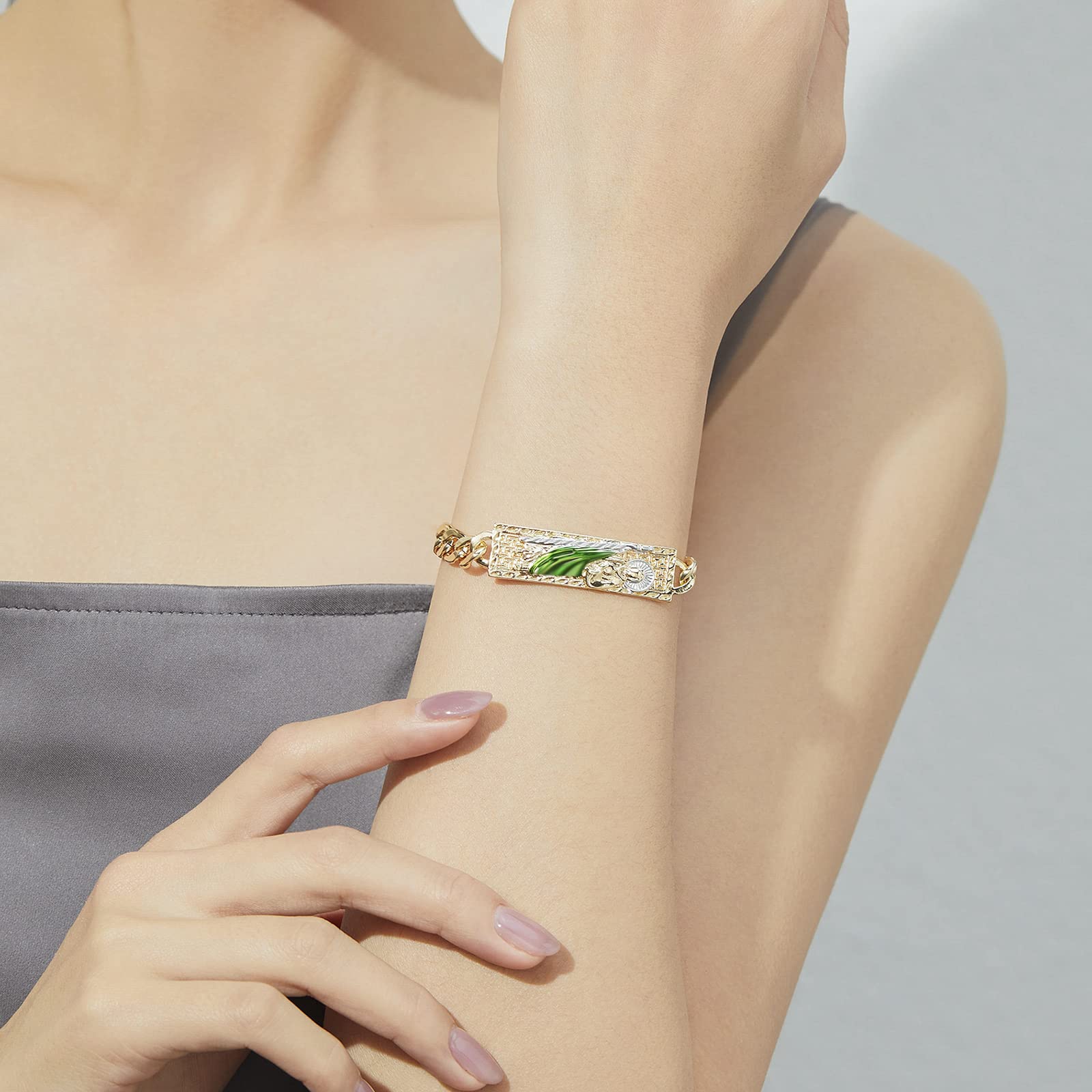 Saint Jude Cuban Bracelet 14K Gold Plated (Green)