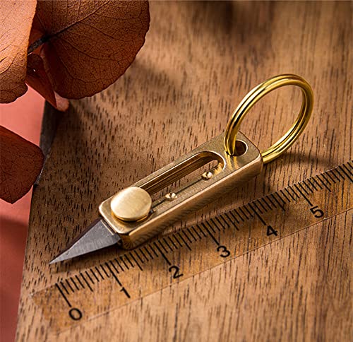 SZHOWORLD Ultra Small Brass Utility Knife, EDC Tiny Knife Box Opener with Stainless Steel Blade,Ultra Portable and Compact
