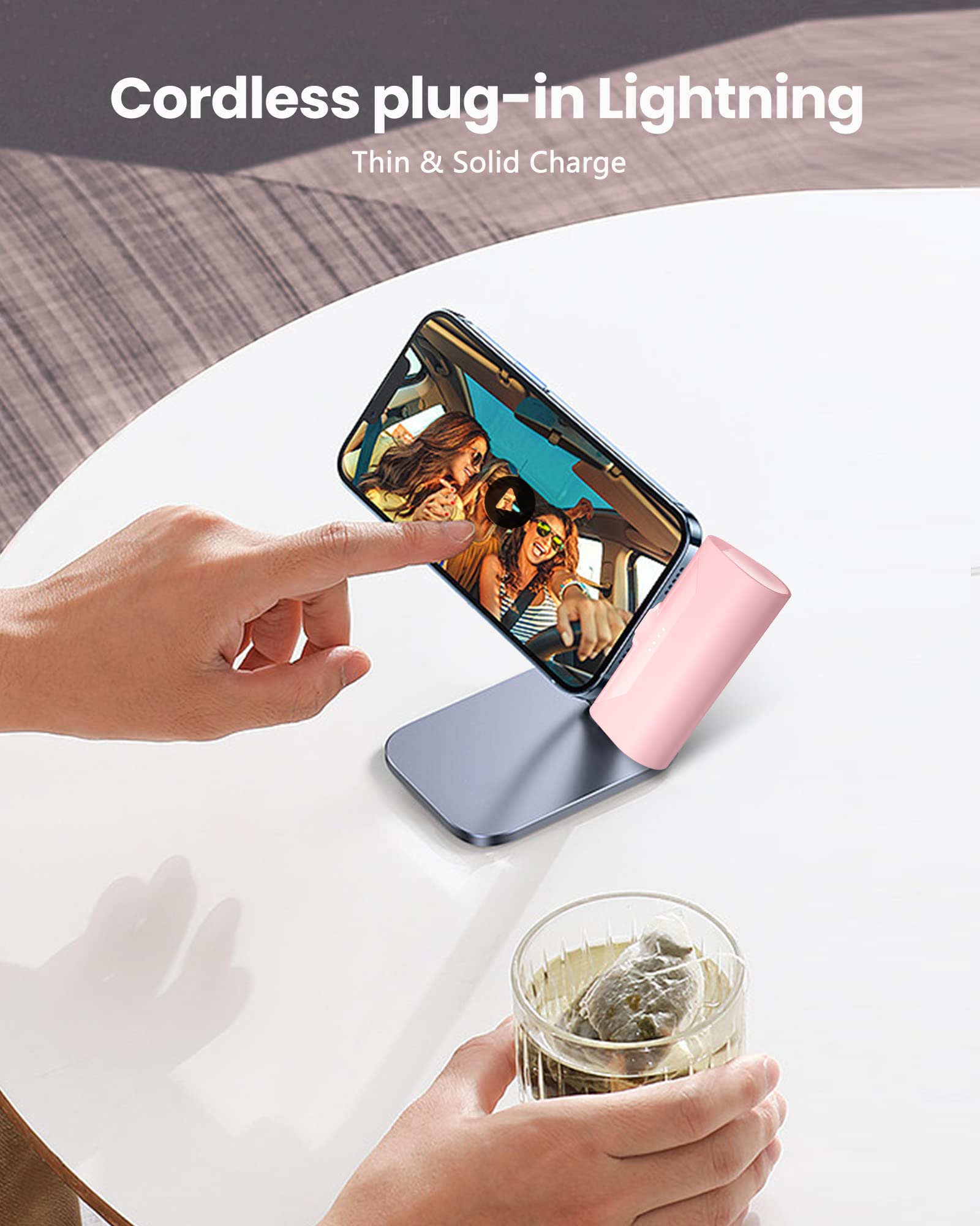 L.LYFOVR Pink Small Portable Battery Charger 4800mAh, Tiny Power Bank Ultra-Compact 15W Fast Charging Mini Battery Pack Power Charger for iPhone 14 Pro/13/12/11/8/iPad Air/Mini/Pro/AirPods Pro I/II