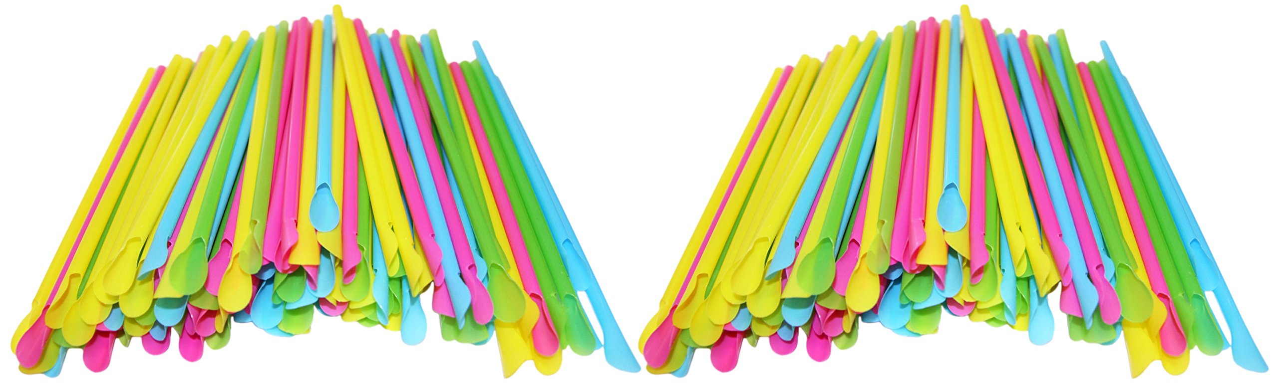 Set of 200 SNO-Cone Straw Spoons! Bright Colors - 8"x.25"- Perfect for Milkshakes, Shaved Ice, Kid's Parties, Root Beer Floats and More!