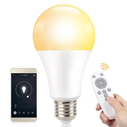 LVJING Smart Light Bulb 14W (60W Halogen Bulbs Equivalent) E26 LED Bulb with APP and Remote Control, Warm-Cold White Dimmable (2700K-6000K) Light Bulb for Party Home Decoration