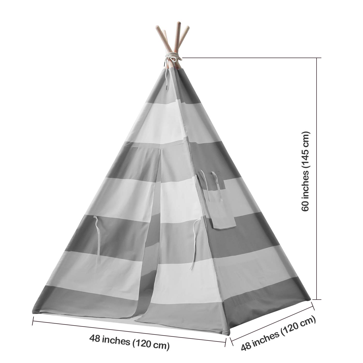 Kids Teepee Tent for Kids Play Teepee Tent for Boys Indoor Outdoor Play House, Kids Teepee Play Tent for Boys,Canvas Tipi Tent Kids,Grey Stripe Teepee