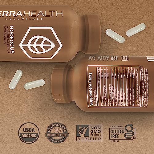 Terra Health Essentials NOOFOCUS - Nootropics Brain Support Supplement with Adaptogenic Mushrooms, Alpha-GPC, Gotu Kola, L-Theanine for Focus & Memory - All Natural, 30 Day Supply