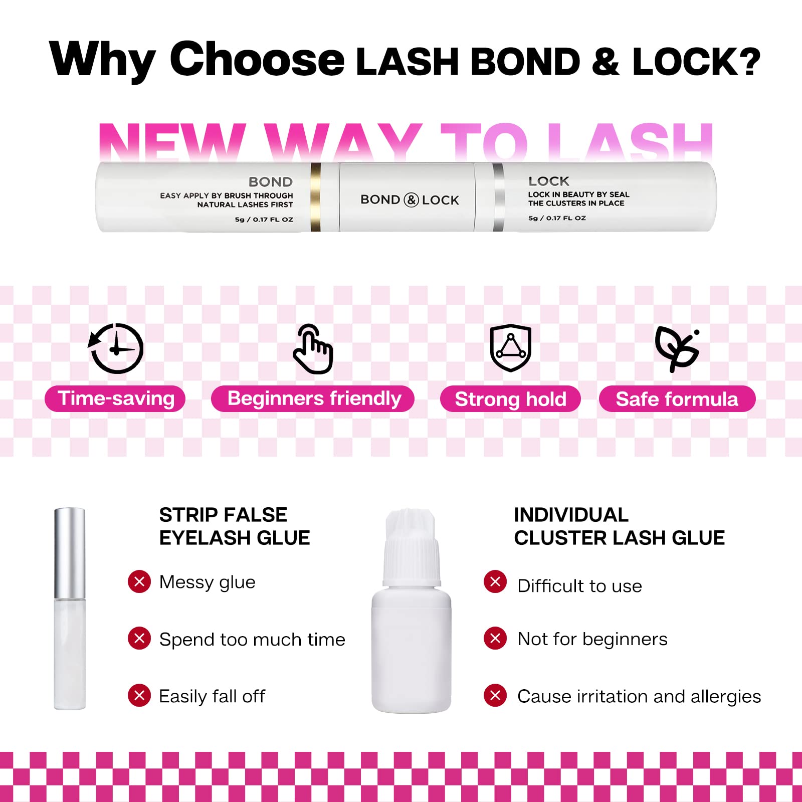 Lash Bond and Seal, CALAILIS Bond and Seal Lash Glue Super Strong Hold and Long Lasting 72 Hours Cluster Lash Glue Waterproof Non-Irritating Suitable for Sensitive Eyes Lash Bond