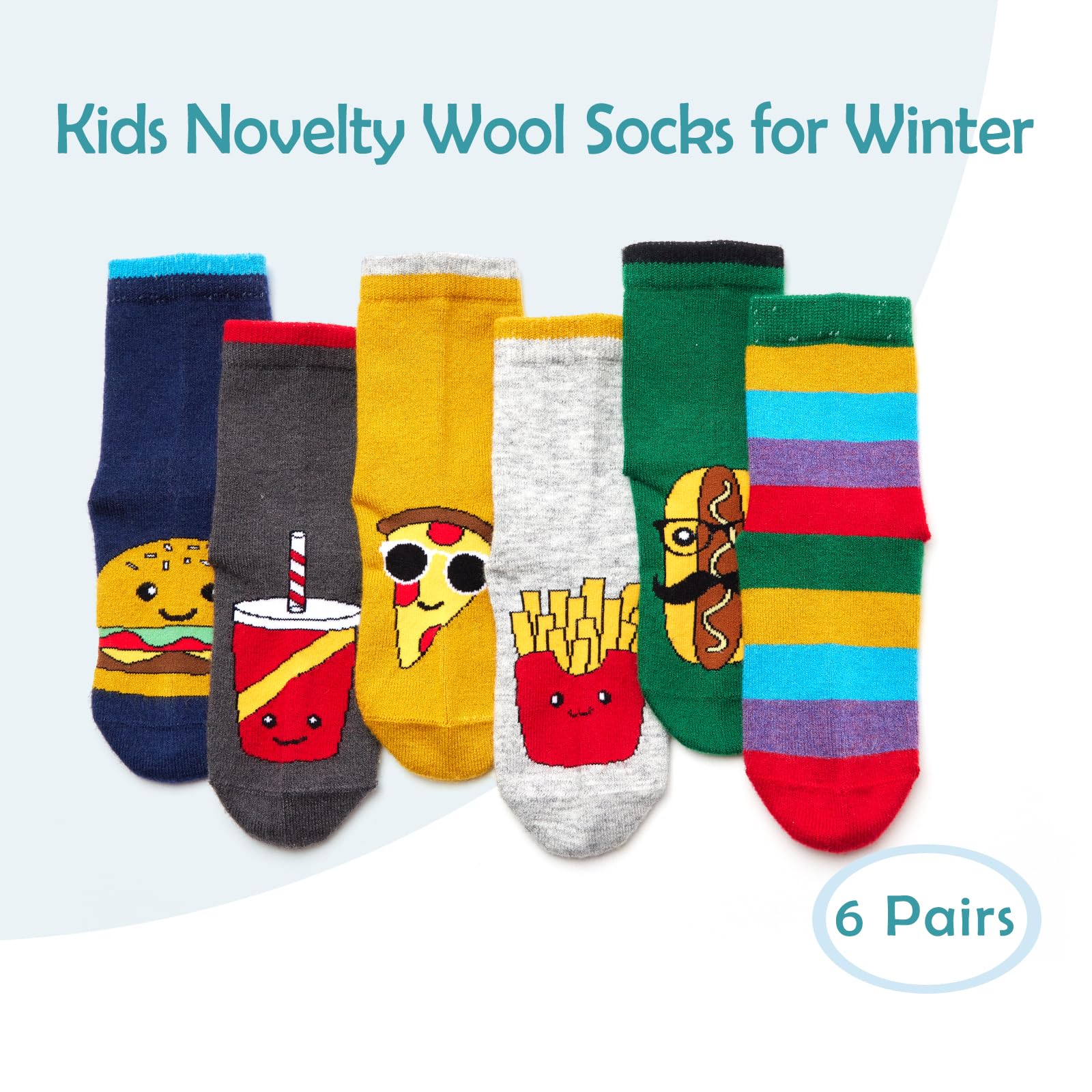 Moon Tree Boys Wool Socks Kids Warm Socks Winter Thermal Crew Socks 6 Pack 5-7 Years