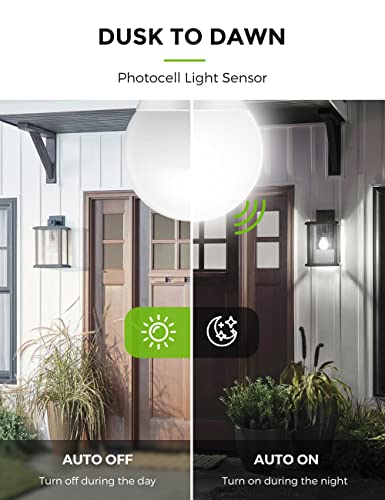 L LOHAS LED Dusk to Dawn LED Light Bulbs, 40W Equivalent LED Outdoor Lighting, Daylight 5000K, Automatic On/Off Outdoor Light, A19 6W Bright Porch Light Bulbs, 500LM E26 for Garage Patio, 4 Pack
