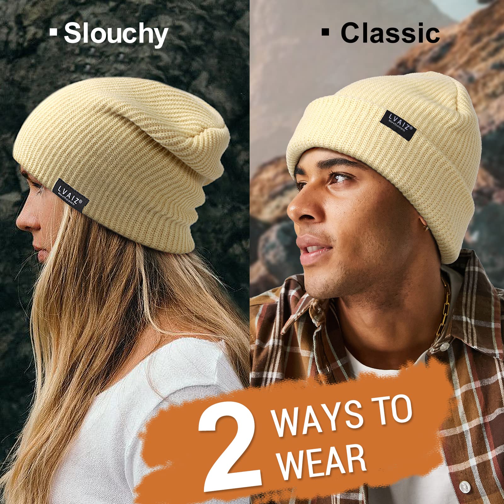 Lvaiz Winter Knitted Beanie Hats for Women Stretchy Soft Thin Cap Mens Slouchy Warm Cable Hat Green