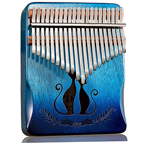 LvPets Kalimba 21 Key Thumb Piano Premium Mahogany Cat Lovers Pattern Finger Piano Handhold Mbira Portable Musical Instrument Gift for Kids Amateur and Beginner (Gradient Blue)