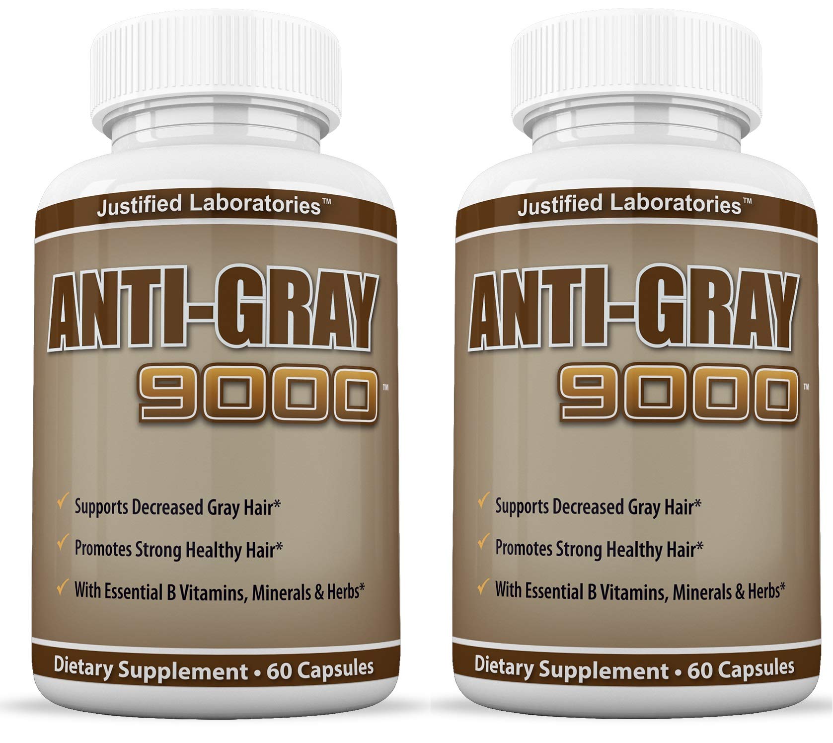 Justified Laboratories Anti Gray Hair 9000 Helps Restore Natural Hair Color 60 Capsules Per Bottle 2 Pack