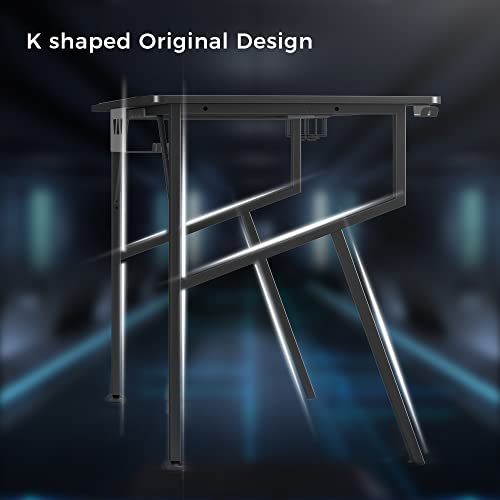 It's_Organized Gaming Desk 55 inch PC Computer Desk, K-Frame Home Office Desk Professional Gamer Workstation with Cup Holder Headphone Hook Gaming Handle Rack Free Mousepad, Black