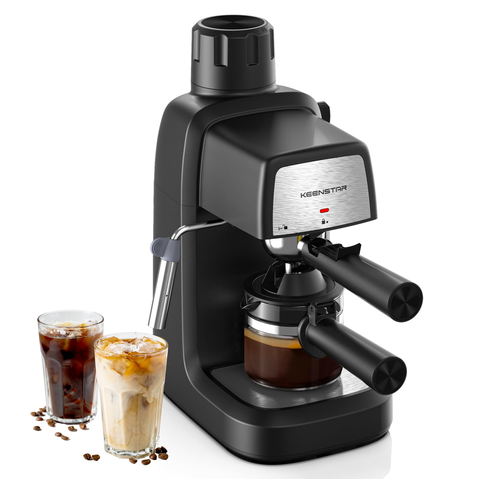 KEENSTAR Coffee Machine, 3.5 Bar 4 Cup Steam Coffee Maker and Cappuccino Maker with Milk Frother