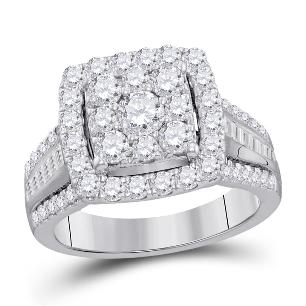Jewels By Lux 10kt White Gold Womens Round Diamond Square Cluster Bridal Wedding Engagement Ring 1-5/8 Cttw (Certified) Ring Size 10