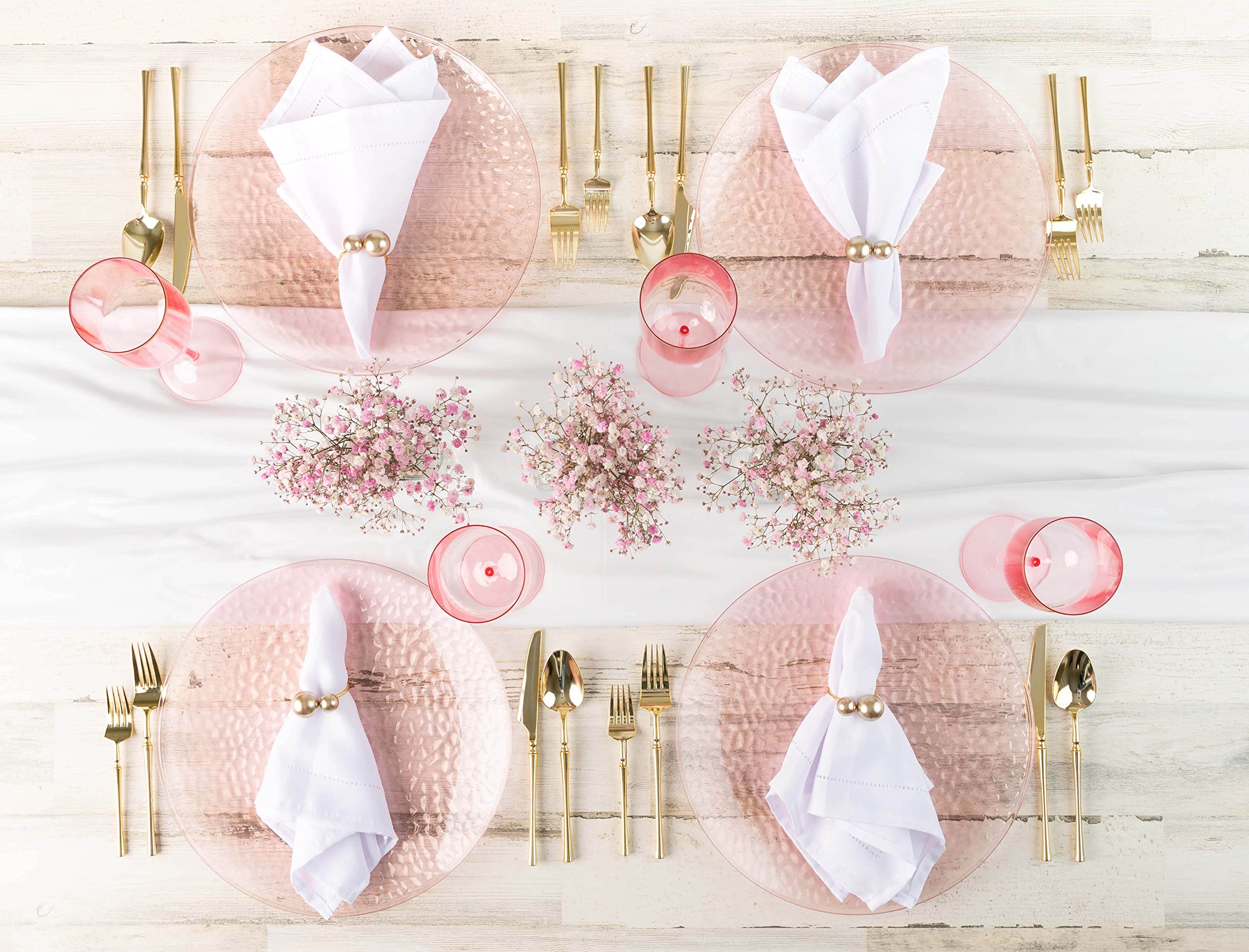 PARTY BARGAINS 5 Wine Goblets - Pink Gold Rim (12oz) - Disposable Shatterproof Elegant Design Plastic Wine Glasses with Stem - For Pool Parties, Outdoors Receptions, Weddings