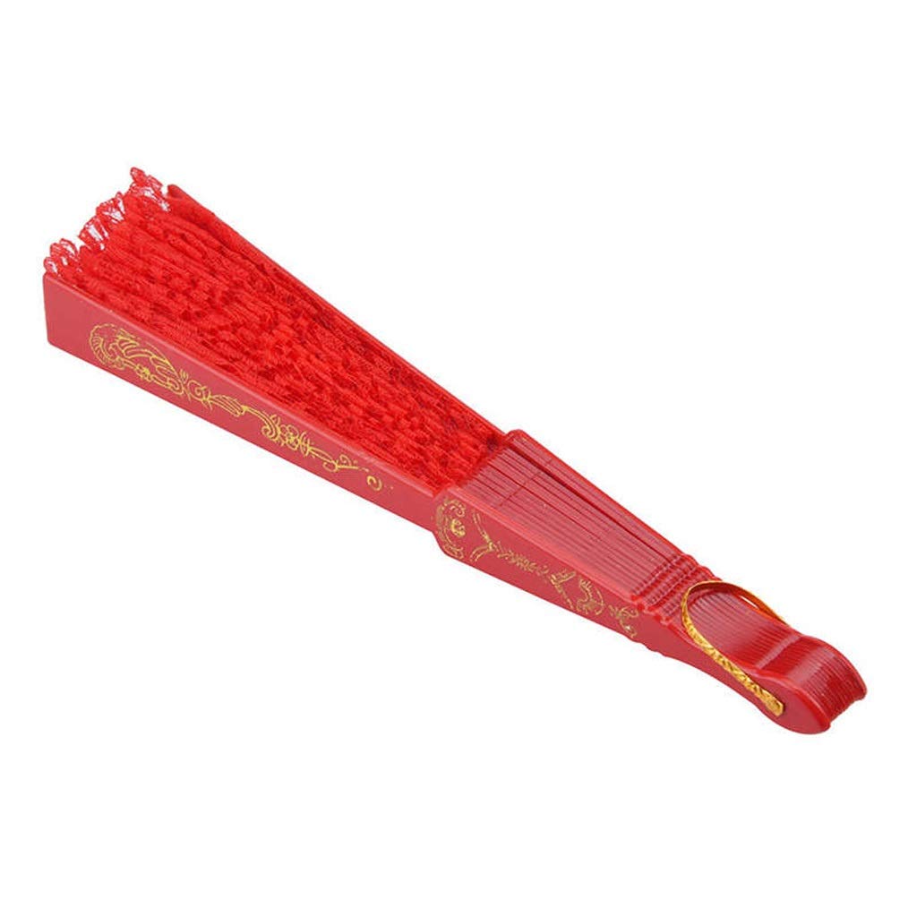 PBLCYUT Ornaments Chinese Style Lace Hand Held Folding Fan Dance Party Wedding Hand Fan Cool Bamboo Flower Folding Fan Portable Folding Fan (Color : Red)