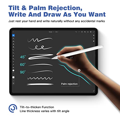 TiMOVO Stylus Pen for iPad, Apple Pencil 2nd Generation with Magnetic Wireless Charging Palm Rejection for iPad Pro 12.9/11", iPad Air 5/4/3th, iPad Mini 6/5th Gen, White