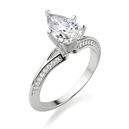 Riya Gems 3.30 Carat Pear Diamond Moissanite Engagement Ring Wedding Ring Eternity Band Vintage Solitaire Halo Hidden Prong Setting Silver Jewelry Anniversary Promise Ring Gift (7.5)