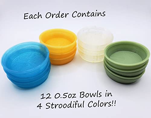 Stroodies 0.5oz Crested Gecko Bowls | Multi-Color |12-pack | (Multiple Colors (Aqua, Champagne, Clear, & Jadeite)