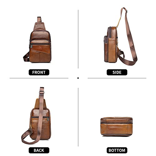 JBB Sling Bag Crossbody Sling Backpack for Man with Cowhide Shoulder Bags Travel Hiking Chest Bag