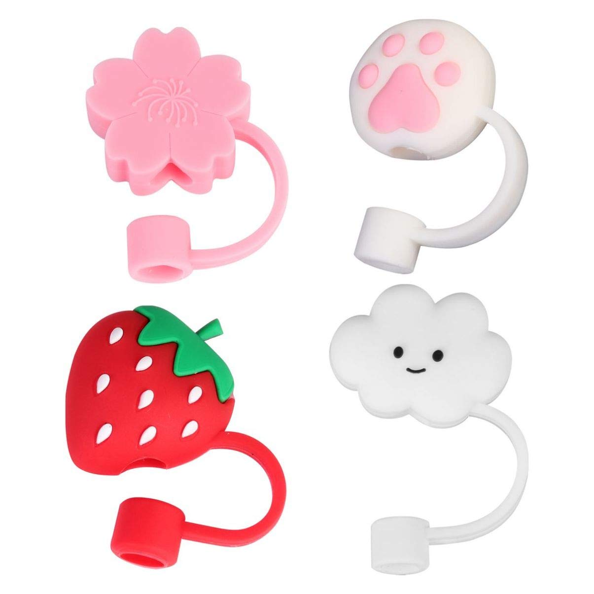 SEWACC 4 Pcs Straw Covers Silicone Straw Caps Reusable Drinking Straw Tips Lids Straw Toppers for Home Office