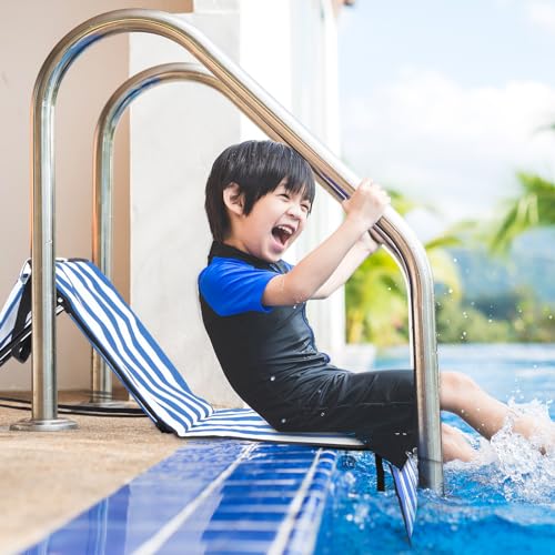Tinideya 4 Pack Beach Loungers Folding Lightweight Portable Lawn Chair for Outdoor Sunbathing, Patio Chaise Lounge Backpack Camping Chairs (Blue White)