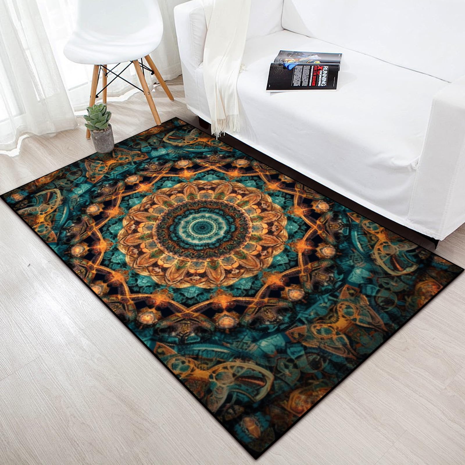 Vintage Washable Area Rug for Living Room, 3’3" x 5’3” Large Non-Slip Lounge Floor Carpet Retro Low-Pile Oriental Flower Pattern Mat, Indoor Floral Rugs for Bedroom Farmhouse Home Decor