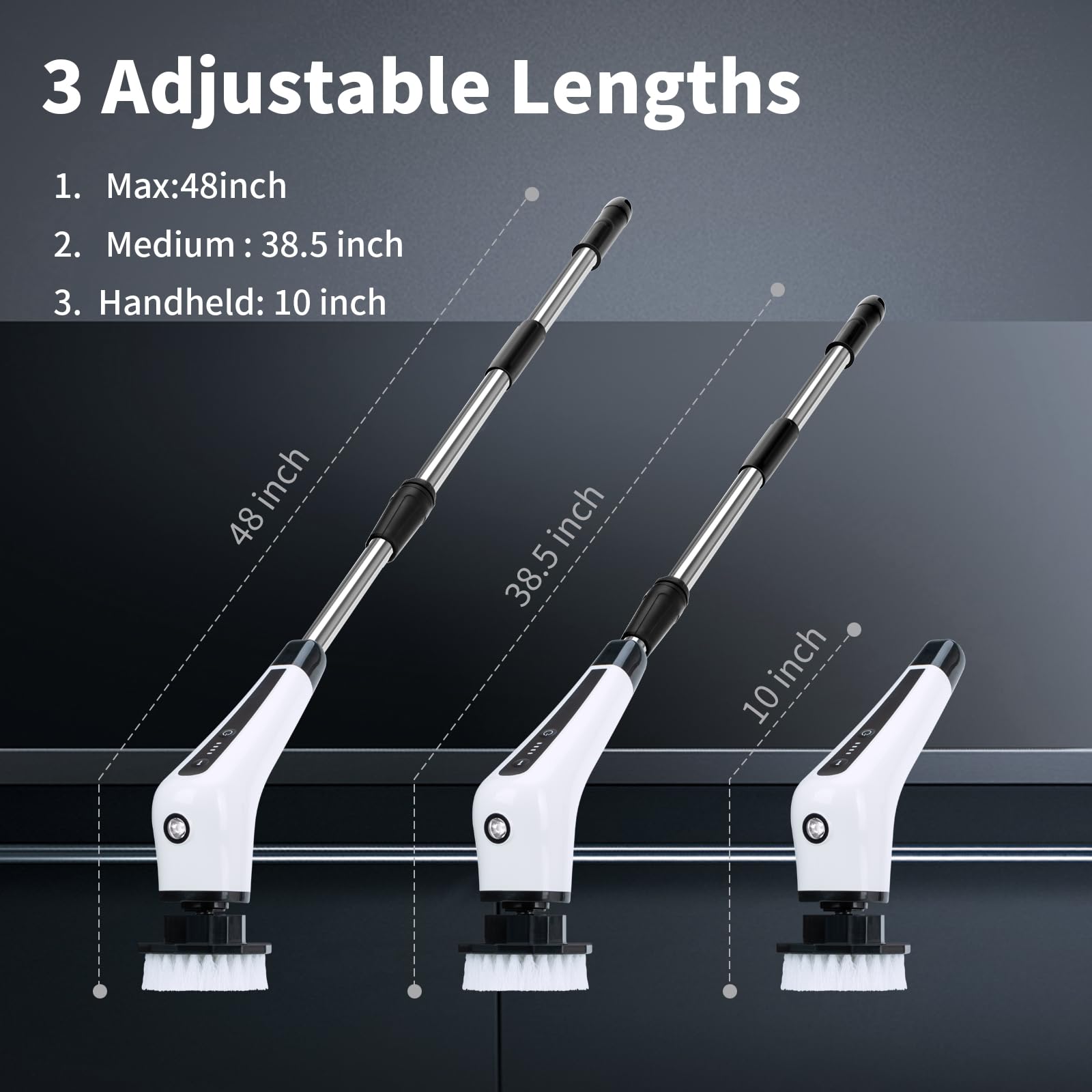 JBCE Electric Spin Scrubber, Cordless Spin Scrubber, Black and White, with 10 Replaceable Cleaner Brush, Adjustable Extension Handle for Bathtub Grout Tile Floor
