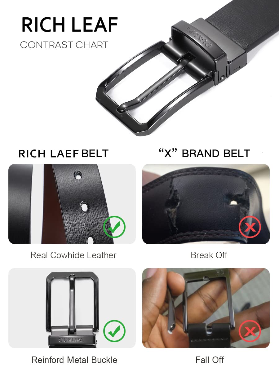 RICH LEAF Reversible Belts for Men Black Brown Genuine Leather Belts Jeans Classic Business Dress Prong Buckle With Gift Box