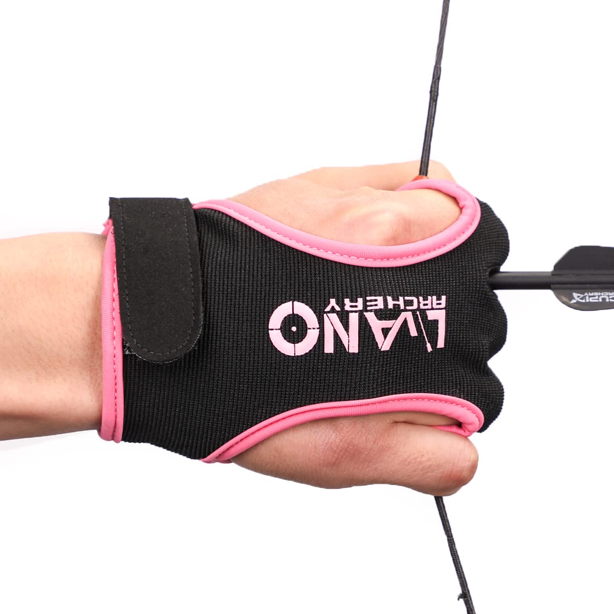 LWANO Archery Gloves Leather Practice Hunting Three Finger Protector for Youth Adult Beginner (pink, Small)