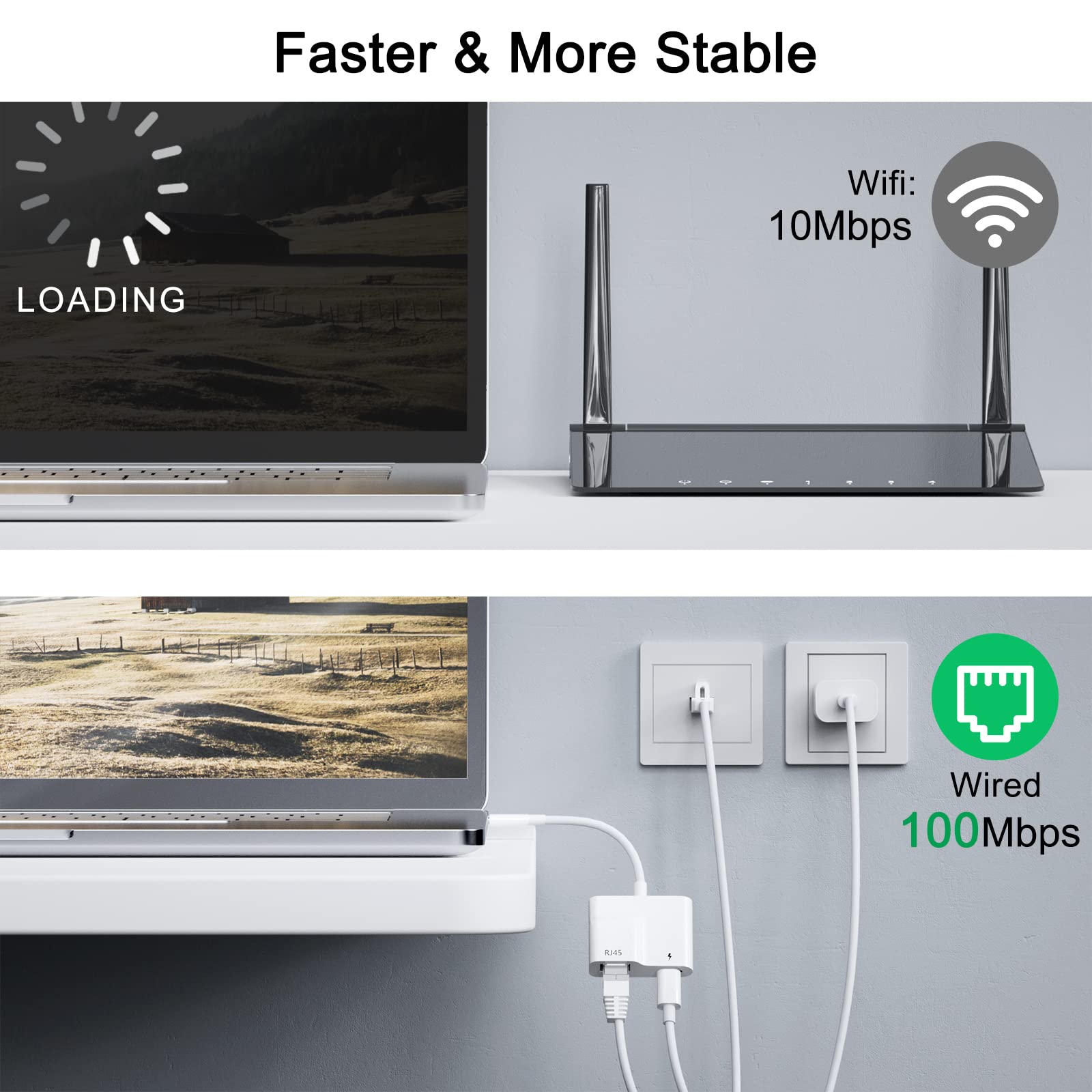 USB C to Ethernet Adapter,Type C ethernet adapter RJ45 100Mbps Ethernet Network Adapter with 60W Charger Port Compatible with MacBook Pro/Air, iPad Pro, Plug and Play