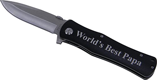 World's Best Papa Folding Pocket Knife - Great Christmas or Father's day gift for papa, grandpa (Black Handle)