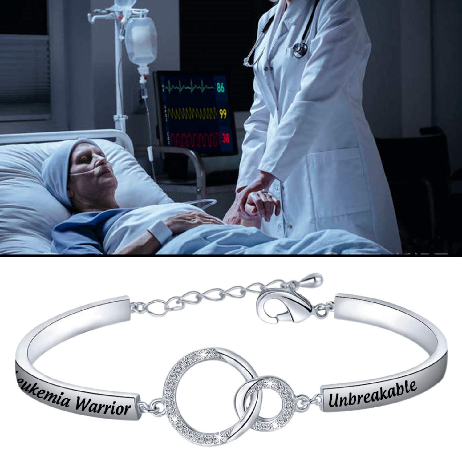 LQRI Leukemia Awareness Bracelet Leukemia Survivor Gift Leukemia Warrior Unbreakable Bracelet Cancer Fighter Gift For Women(silver-Leukemia)