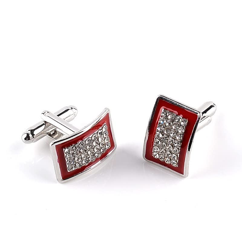 Red/Black Enamel Rhinestone Cufflinks Men's Business Shirt Cuff Link Buttons Classic Jewelry (Color : Argento, Size (D