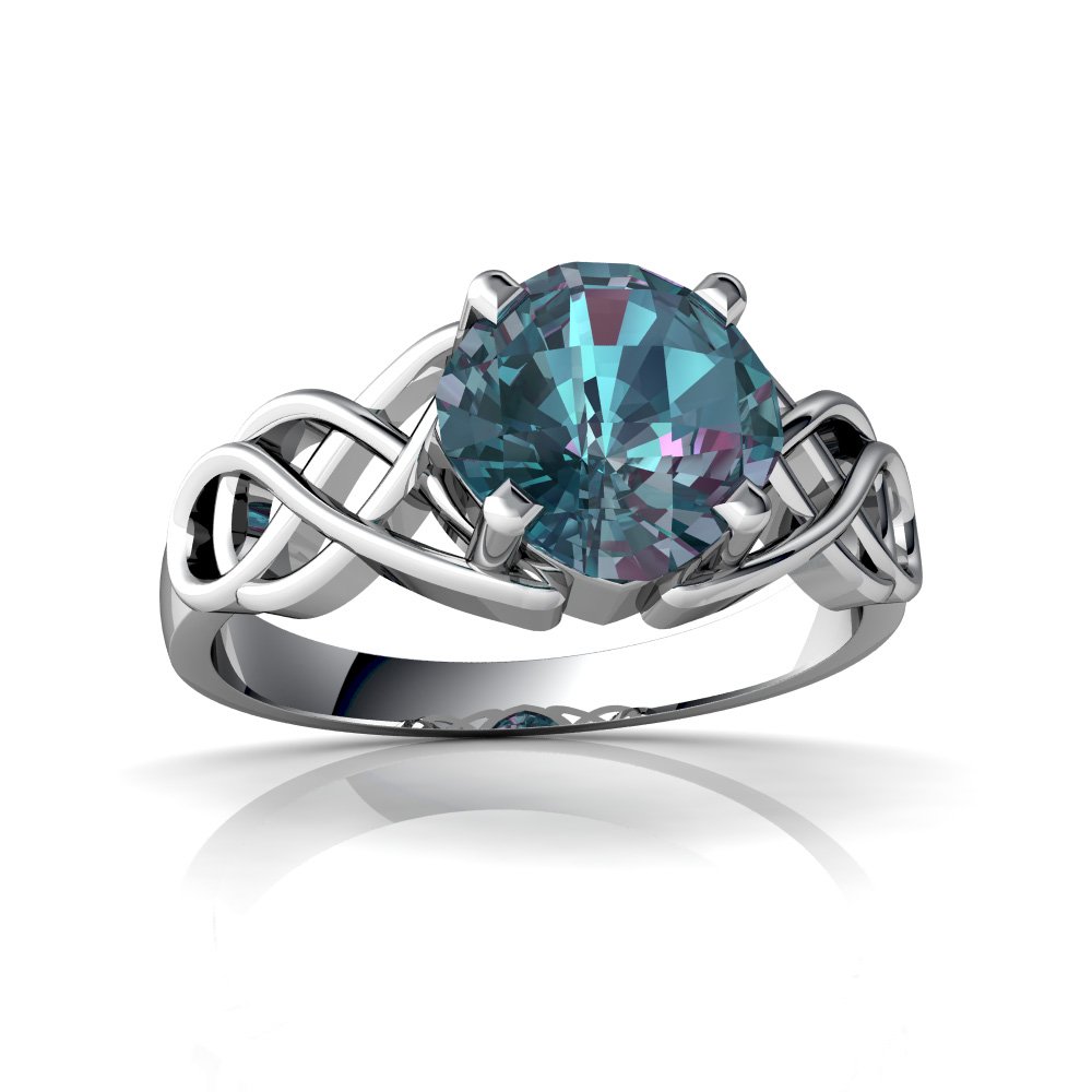 Jewels For Me 14kt White Gold Lab Alexandrite 6mm Cushion Celtic Knot Ring - Size 8