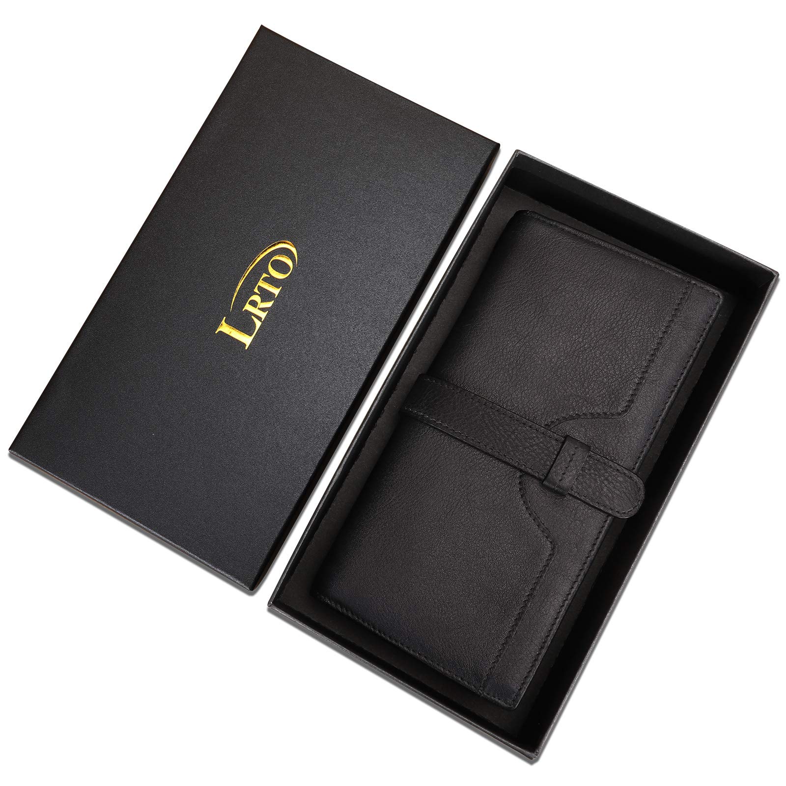 LRTO Genuine Leather Purse Wallet for Women RFID-Blocking Retro Handmade Clutch Wallets Money Clip Card Organizer (Black)