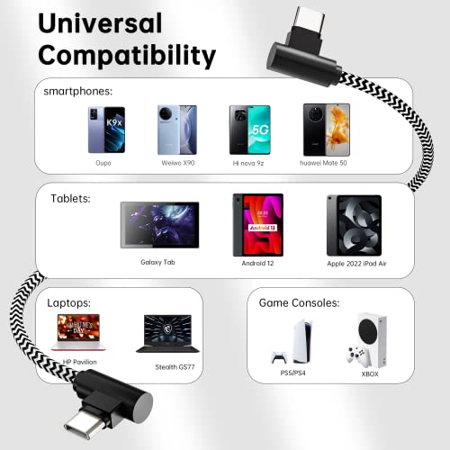 USB C to USB C Cable [3Pack, 3.3ft,6.6ft,10ft] 3A Type C Charger Fast Charging Cable Right Angle, Durable Nylon Braided USB C Charging Cable Compatible with Galaxy S10 S9 Plus S21, Note 10 9 LG