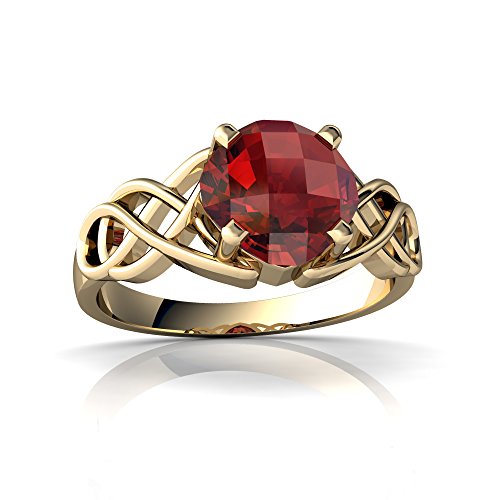 Jewels For Me 14kt Yellow Gold Garnet 6mm Cushion Celtic Knot Ring - Size 4.5